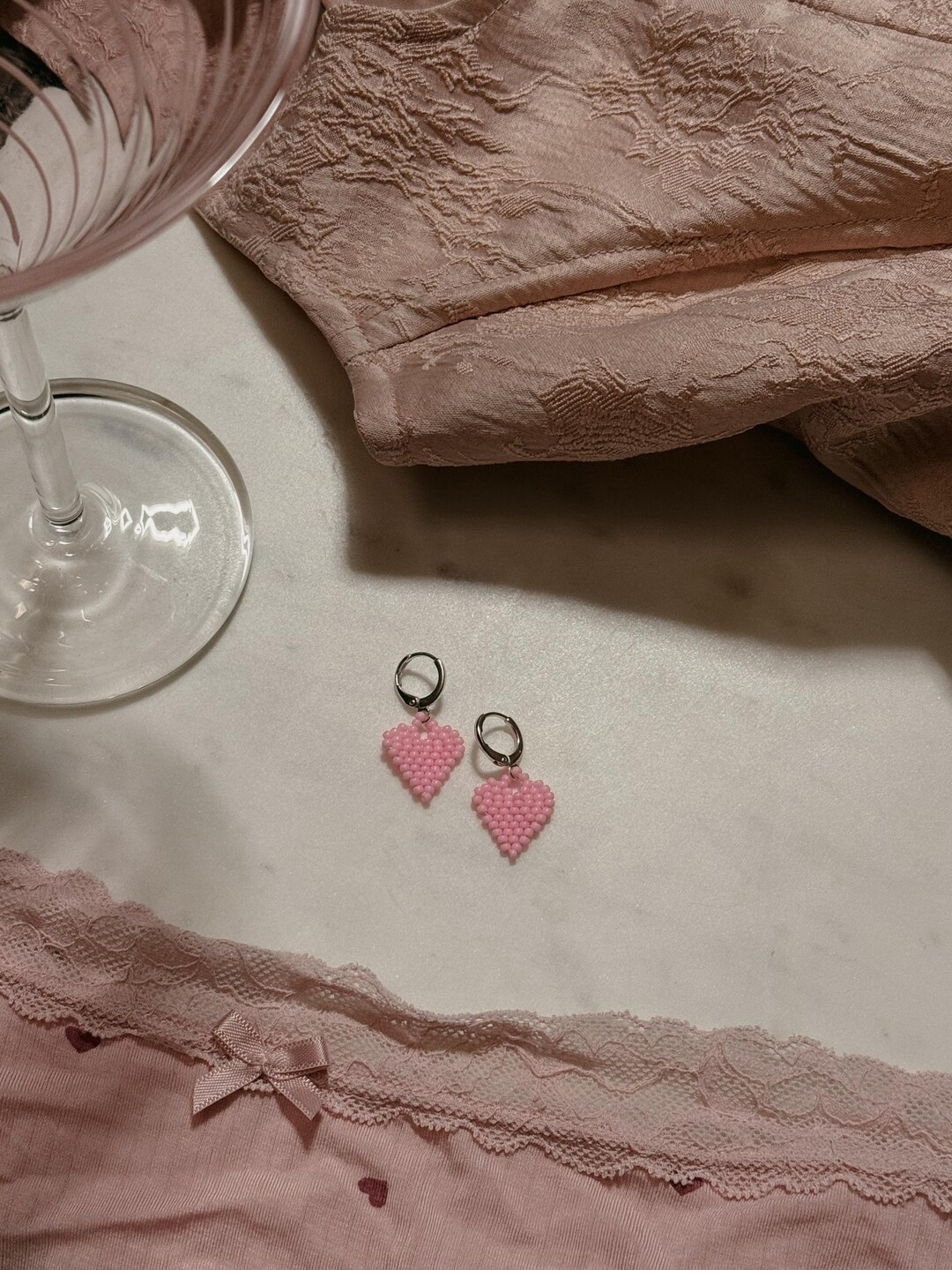 Beaded Heart Mini Hoops - Silver - Etsy