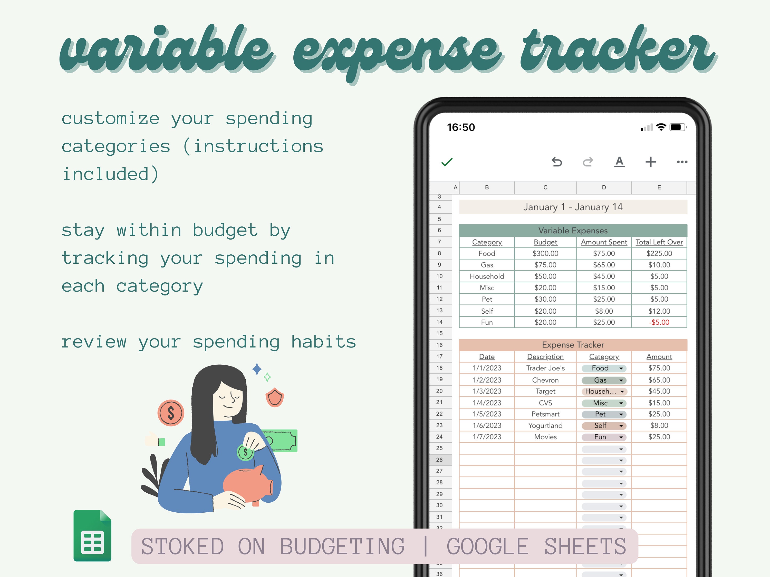 Variable Expense Tracker - Google Spreadsheet - Etsy