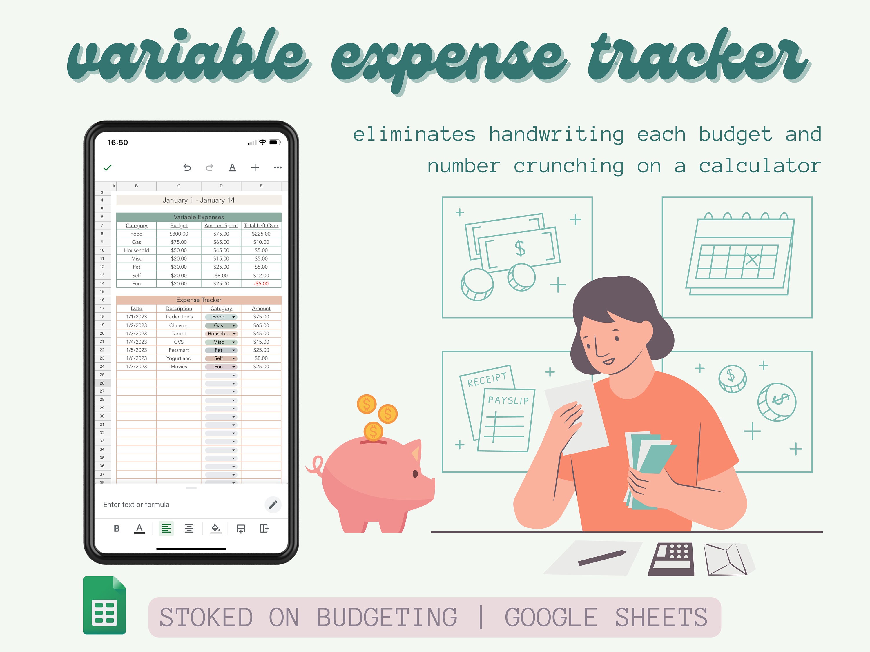 Variable Expense Tracker - Google Spreadsheet - Etsy