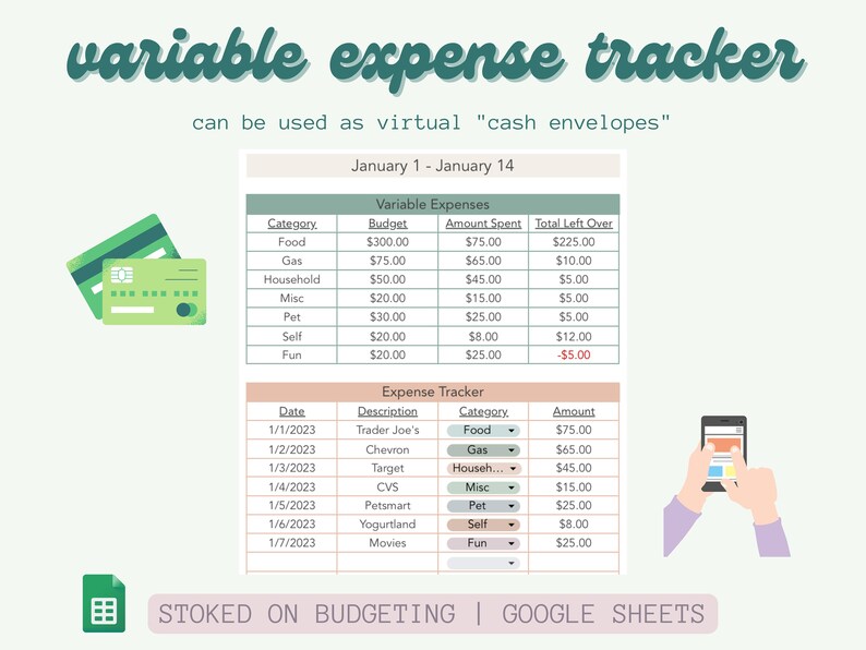 Variable Expense Tracker - Google Spreadsheet - Etsy