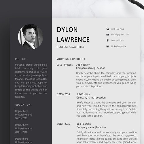 Professional Resume Template Word Cover Letter Reference - Etsy