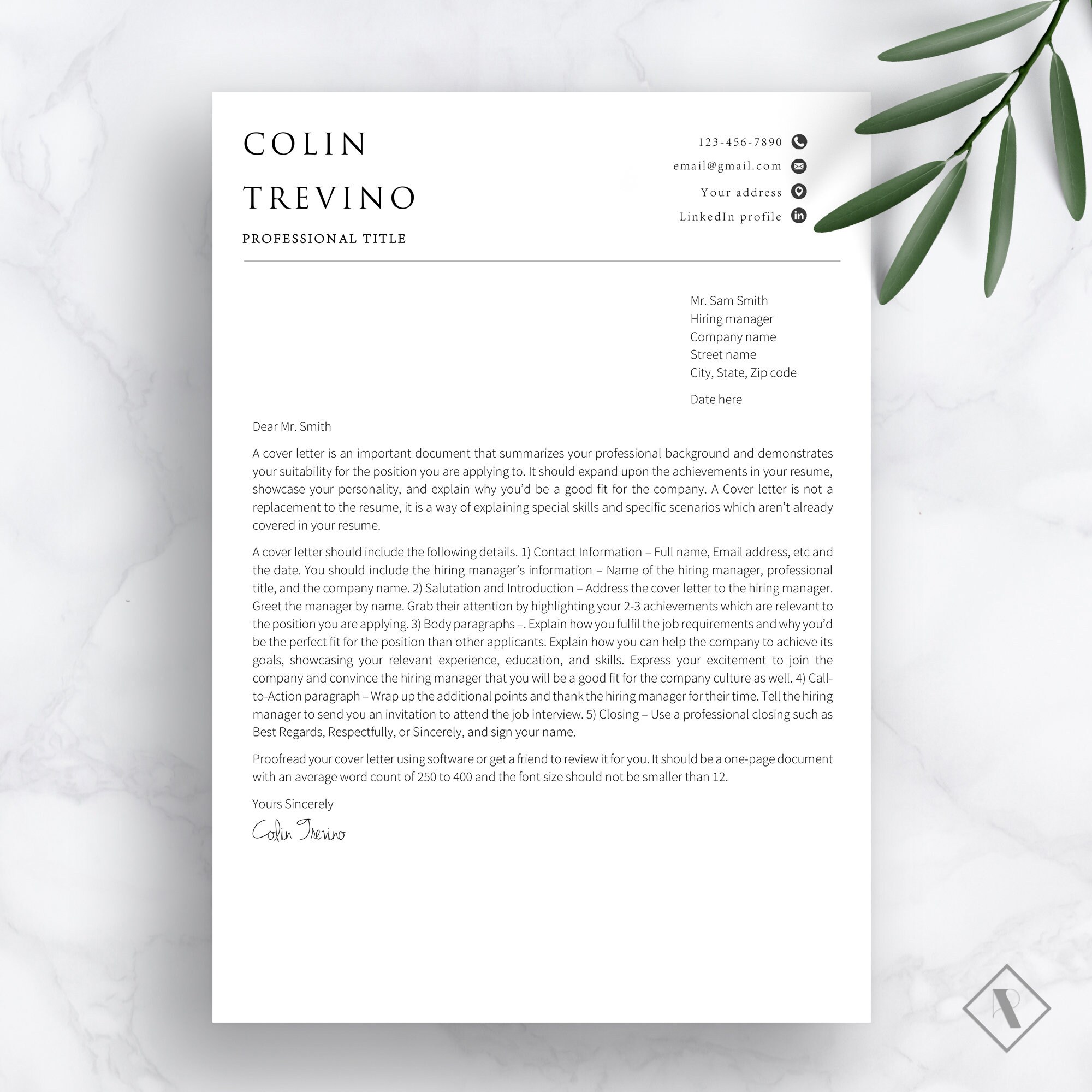 Resume Template and Cover Letter References Template for Word ...