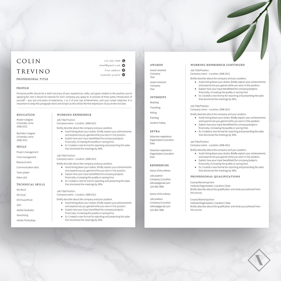 Resume Template and Cover Letter References Template for - Etsy