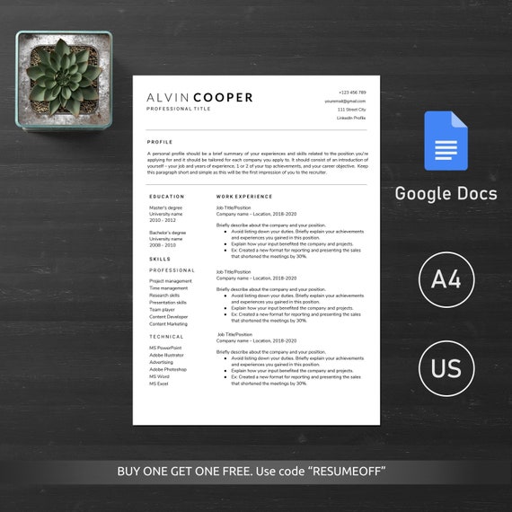 Google Docs Resume Template Professional Ats-optimized | Etsy