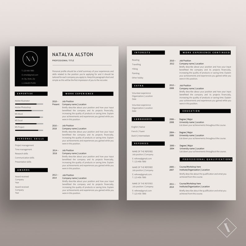 Resume Template and Cover Letter References Template for | Etsy
