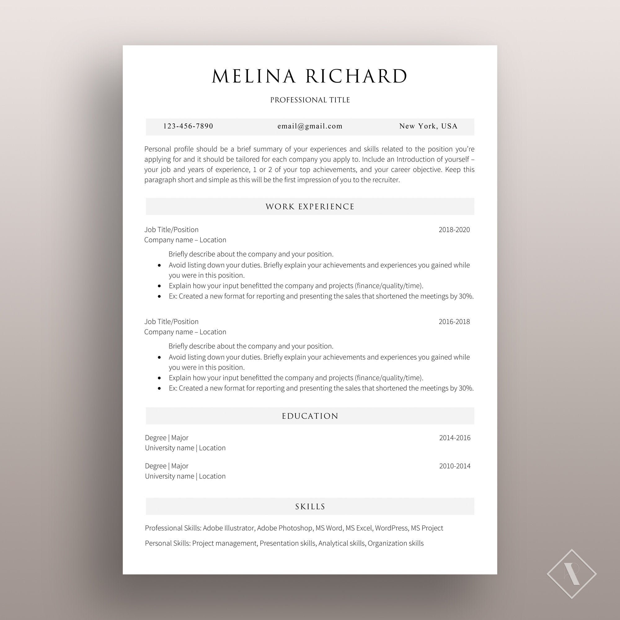 ATS Friendly Resume Template, Minimalist Resume Templates, ATS ...