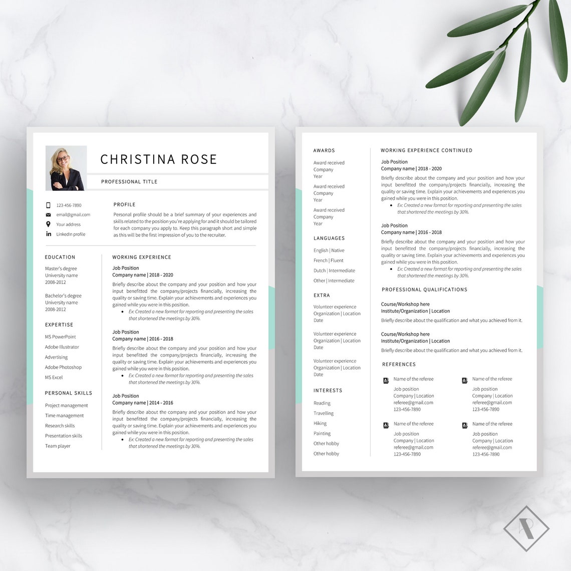 Creative Resume Template Bundle 3 Colors in 1 CV Template - Etsy