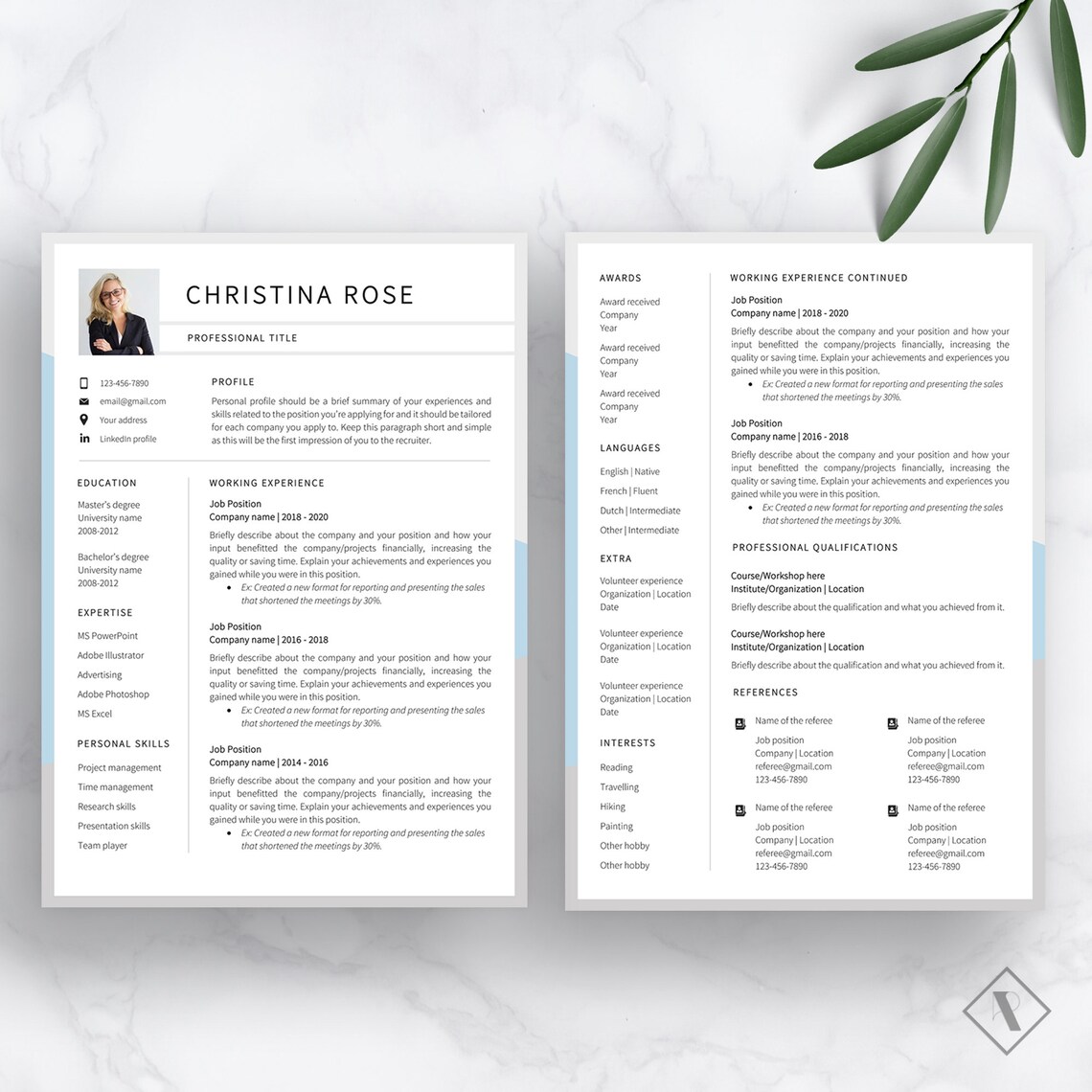 Creative Resume Template Bundle 3 Colors in 1 CV Template - Etsy