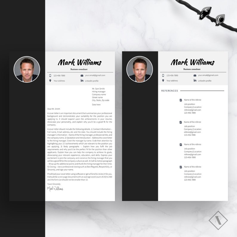 Modern Resume Template CV Template for MS Word Cover Letter - Etsy