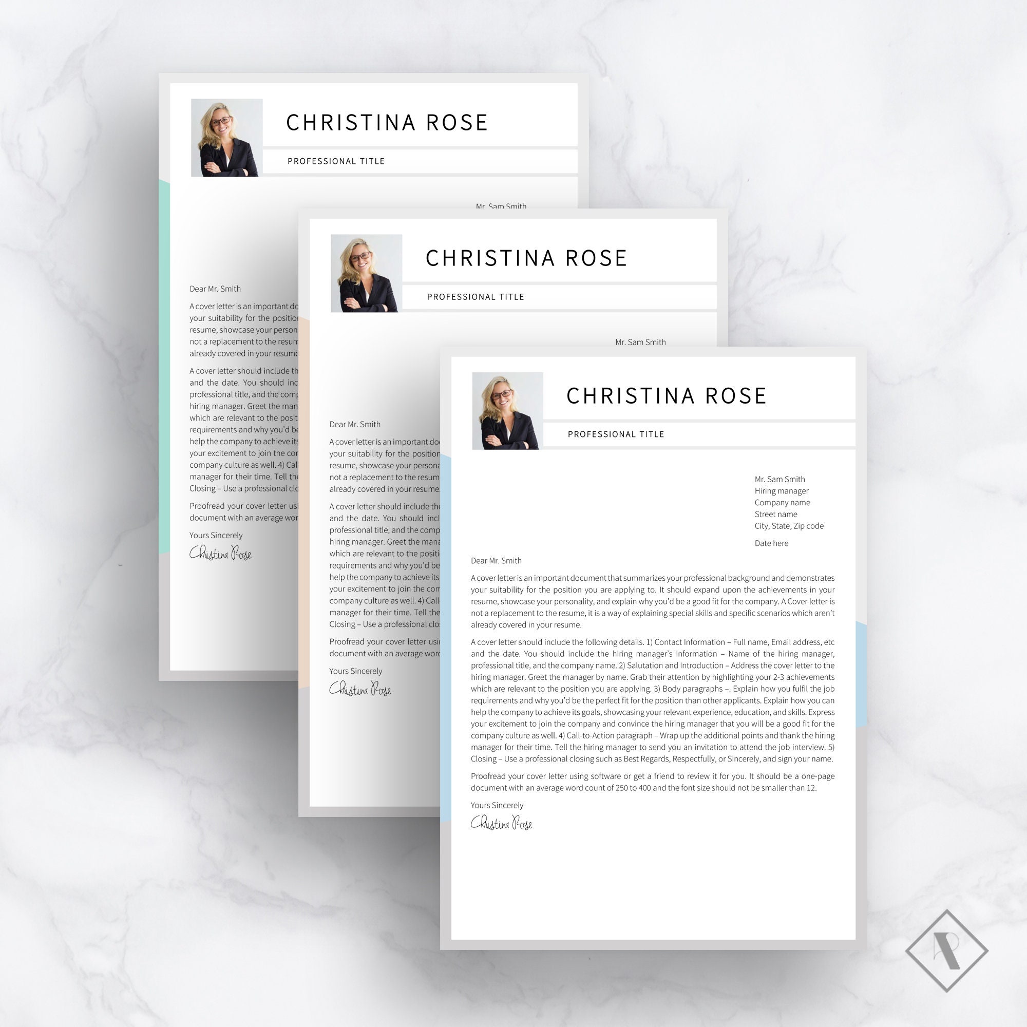 Creative Resume Template Bundle 3 Colors in 1 CV Template - Etsy