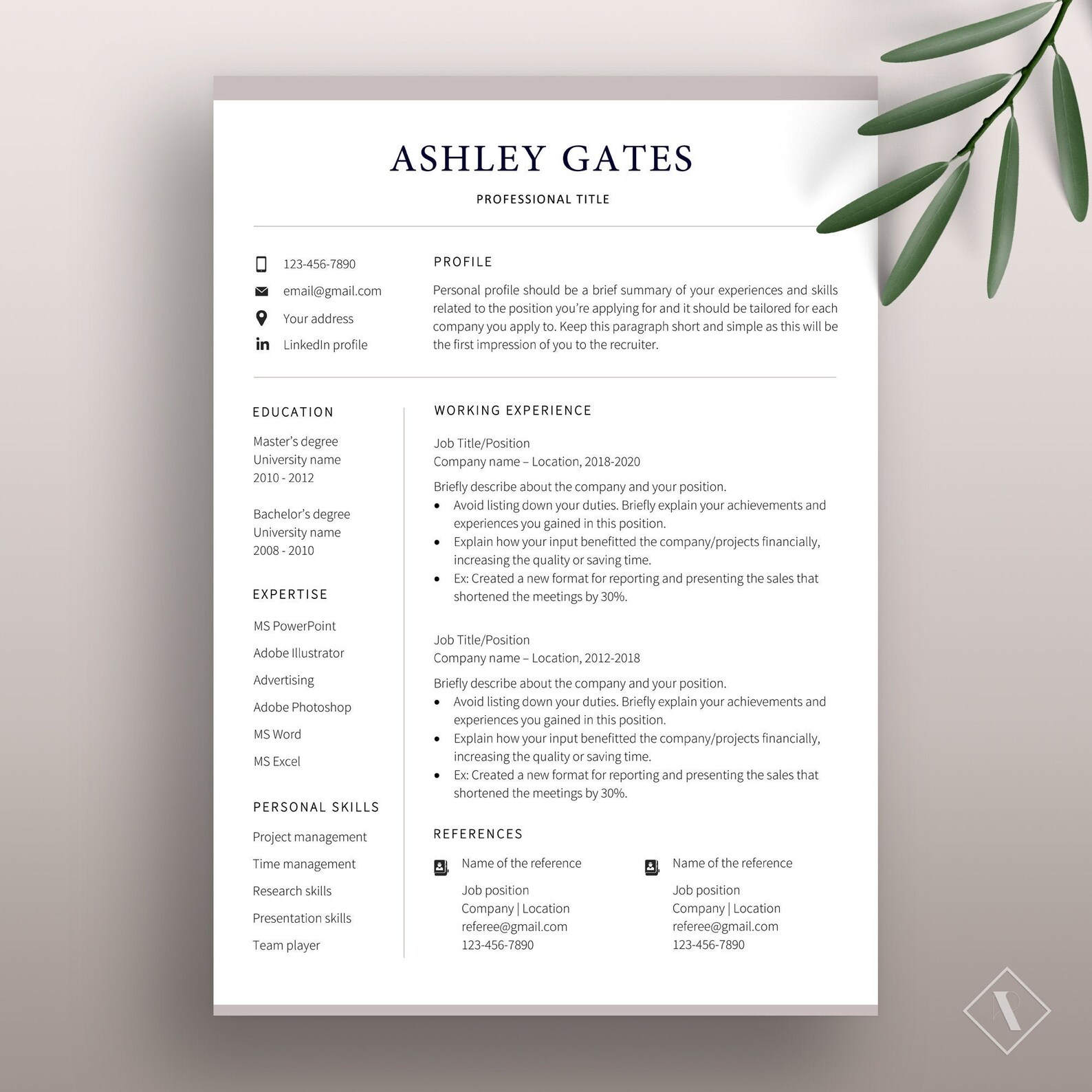 Resume Template Word CV Template Cover Letter References - Etsy