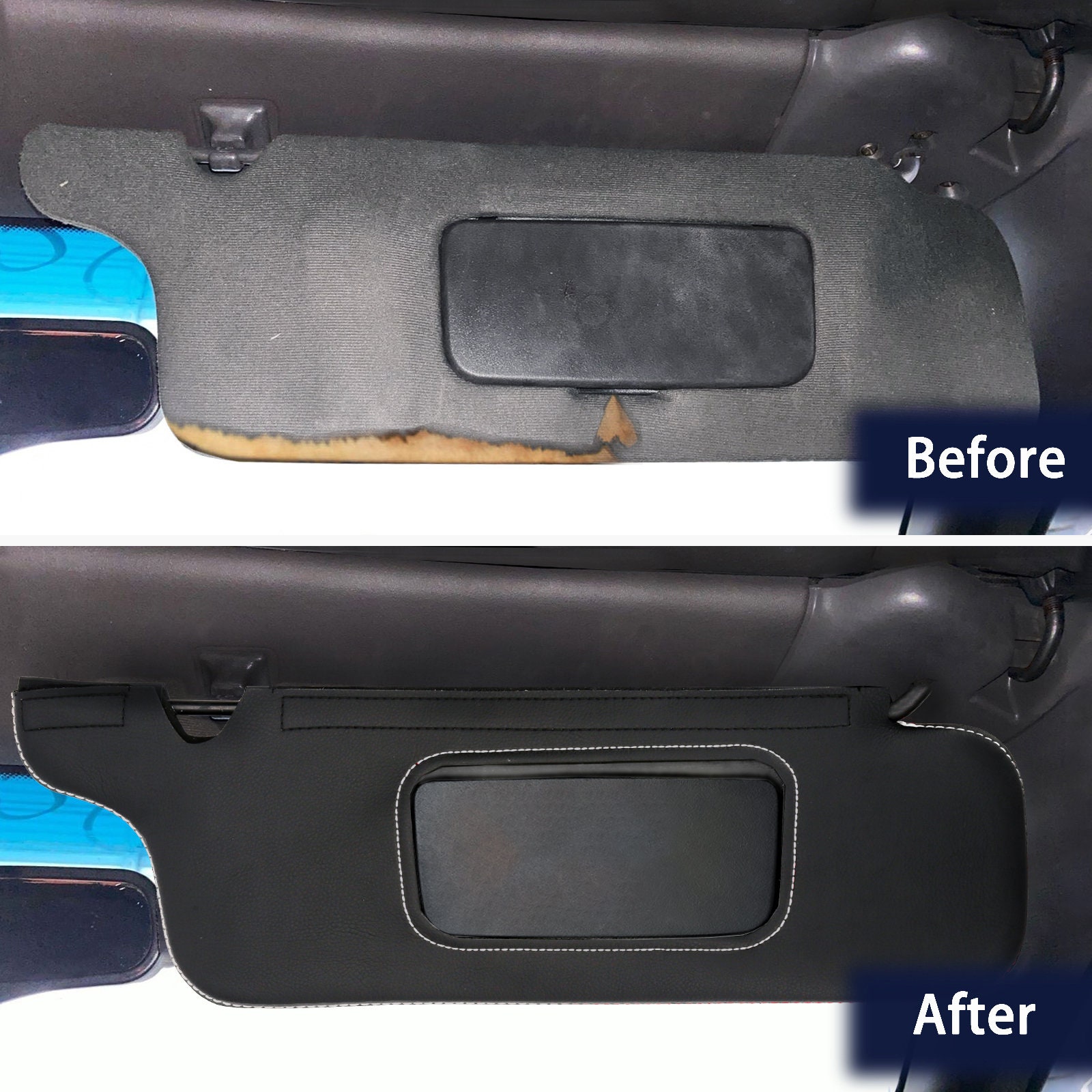 Fits Ford Mustang 1994 2004 Sun Visor Black Vinyl Leather Replacement Trim Cover Auto Car Interior Upholstery KBH Gray Stitch Etsy