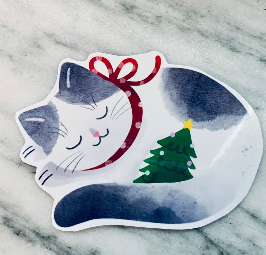 Cat Vinyl Sticker Large Cat Sticker Cat Decal Christmas - Etsy