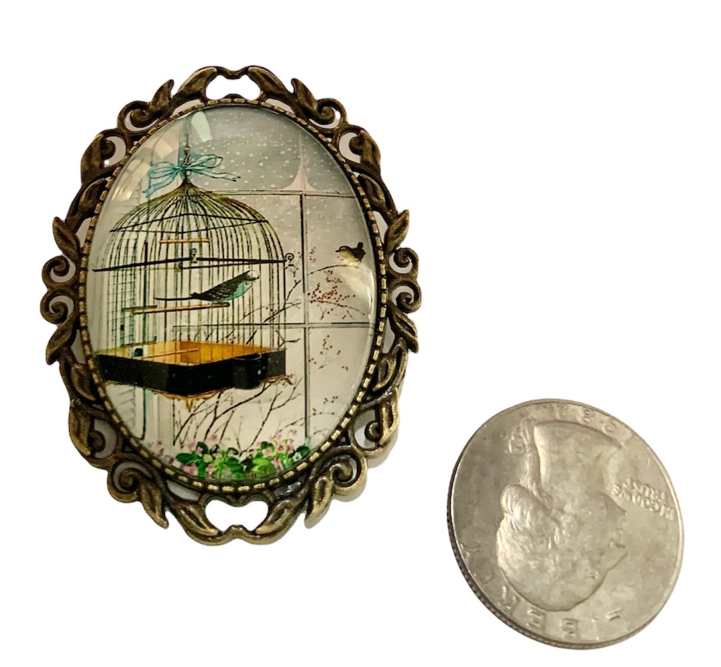 Bird, Birdcage, Bird Pin, Birdcage Pin, Bird Brooch, Birdcage Brooch - Etsy