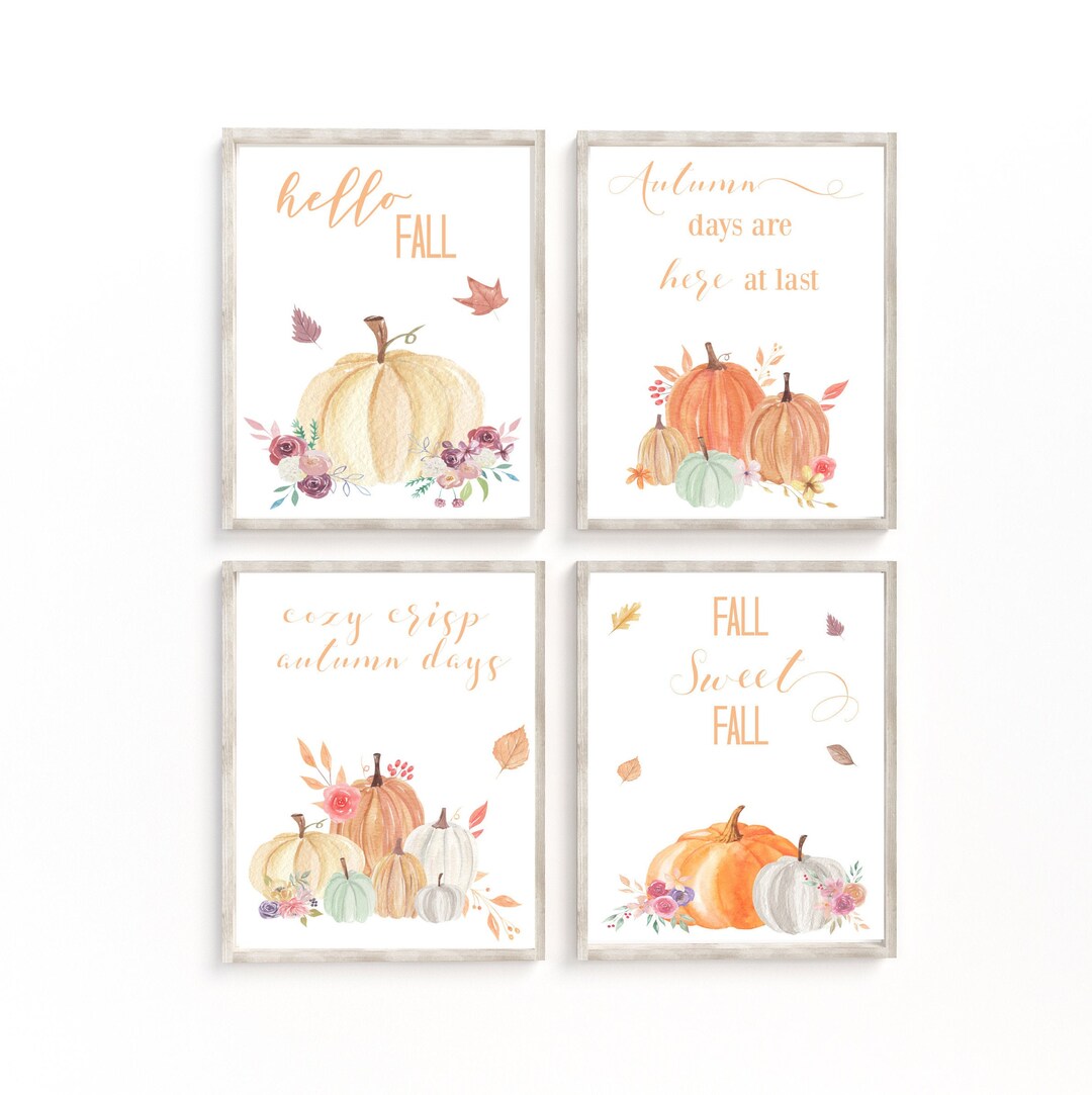 Set of 4 Fall Watercolor Pumpkins Printable 8x10 Wall Art, Farmhouse ...