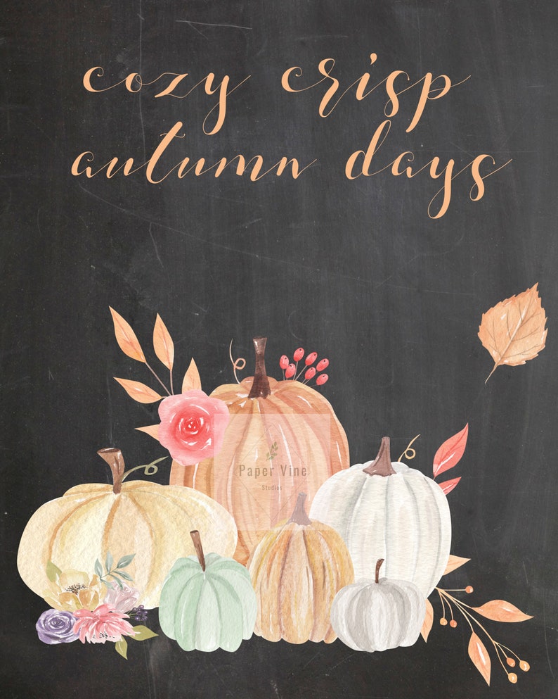 Fall Watercolor Chalkboard Printable 8x10 Wall Art Harvest - Etsy
