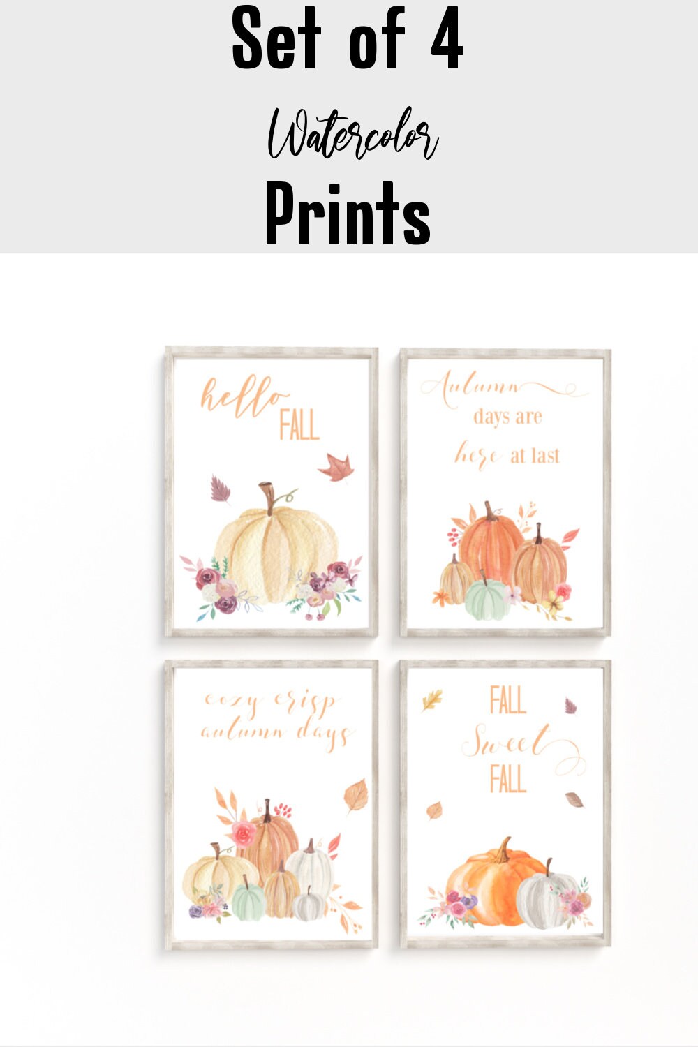 Set of 4 Fall Watercolor Pumpkins Printable 8x10 Wall Art, Farmhouse ...