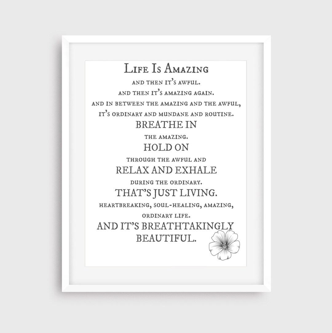 Life is Amazing Typography Inspirational Quote Art Print, Home Decor ...
