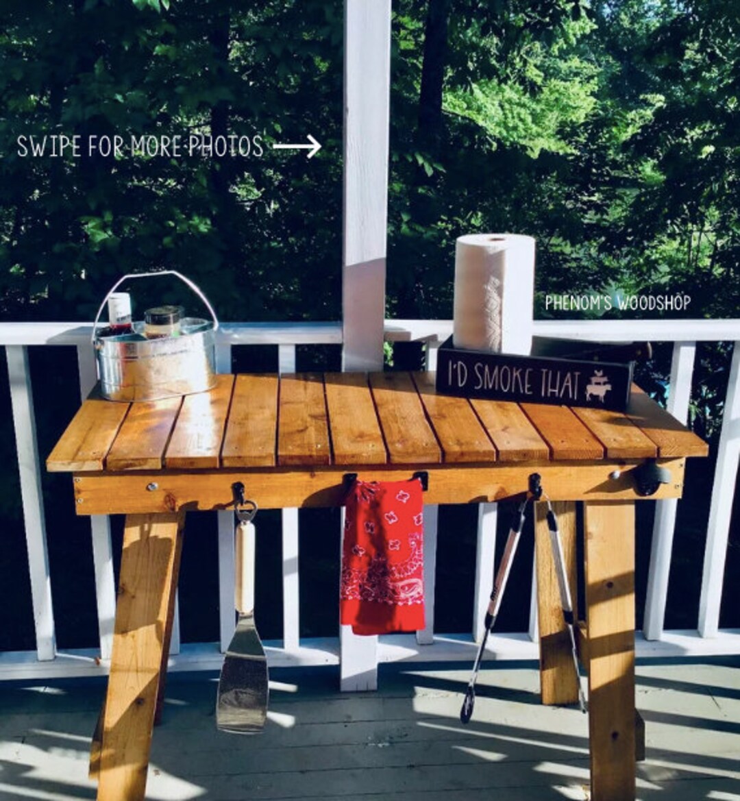 Folding Table, Barbecue Grill Table, Stained or Natural, Garden, Craft ...