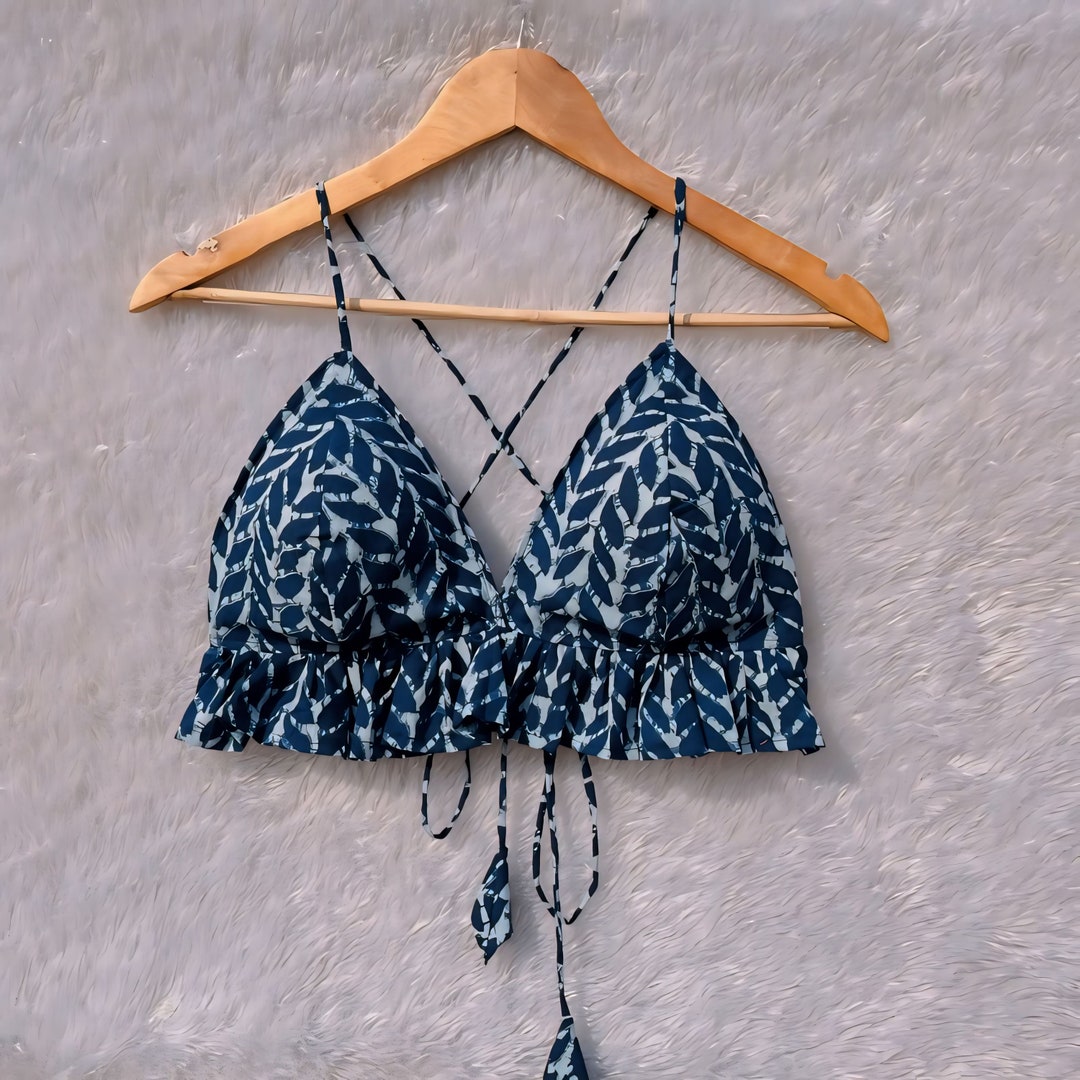 Blue Padded Cotton Bra , Shoulder Comfortable Bra, Beachwears, A B C D ...