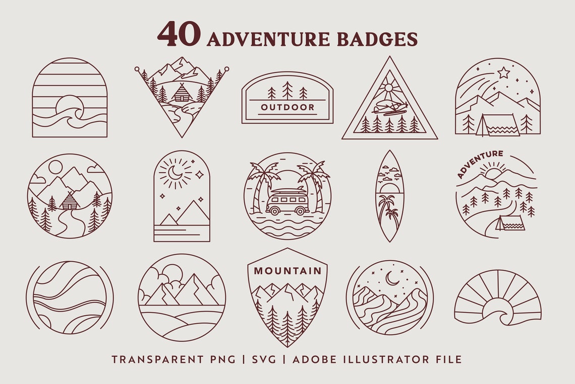 Outdoor Line Art Graphic Set - Adventure Logo Templates & Minimalist ...
