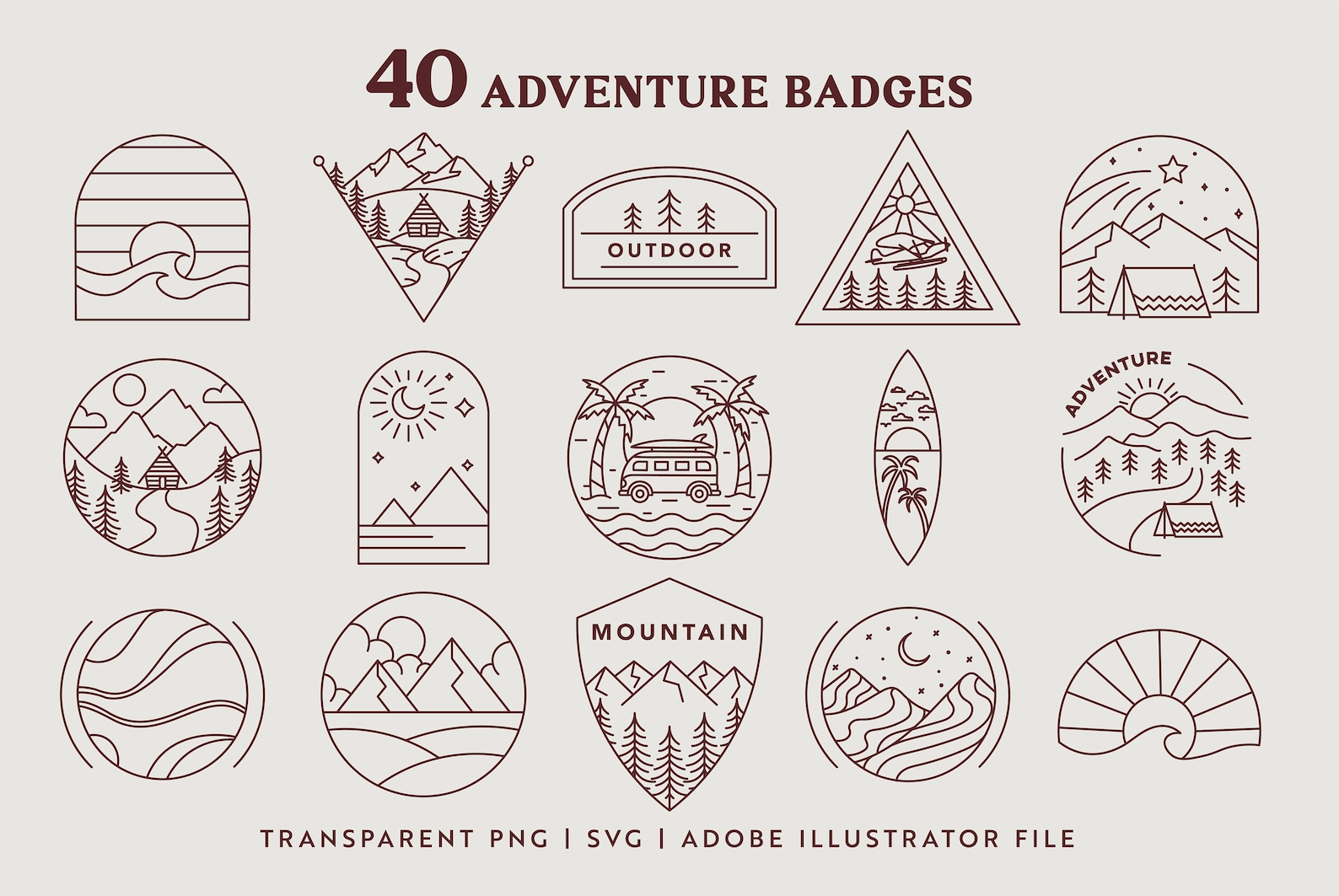 Outdoor Line Art Graphic Set - Adventure Logo Templates & Minimalist ...
