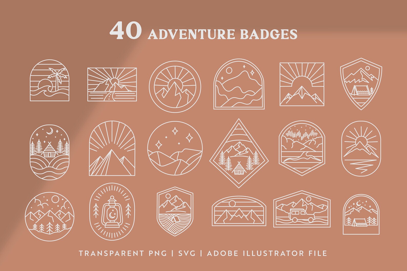 Adventure Line Art Graphic Set - Outdoor Logo Templates & Minimalist ...