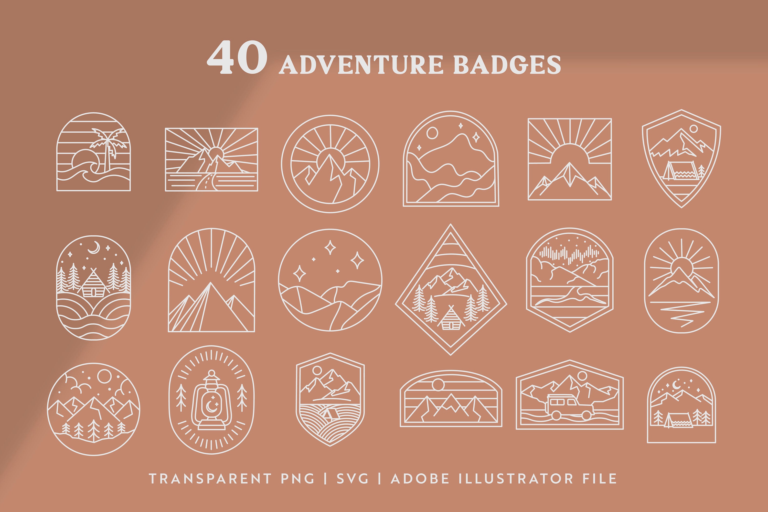 Adventure Line Art Graphic Set - Outdoor Logo Templates & Minimalist ...