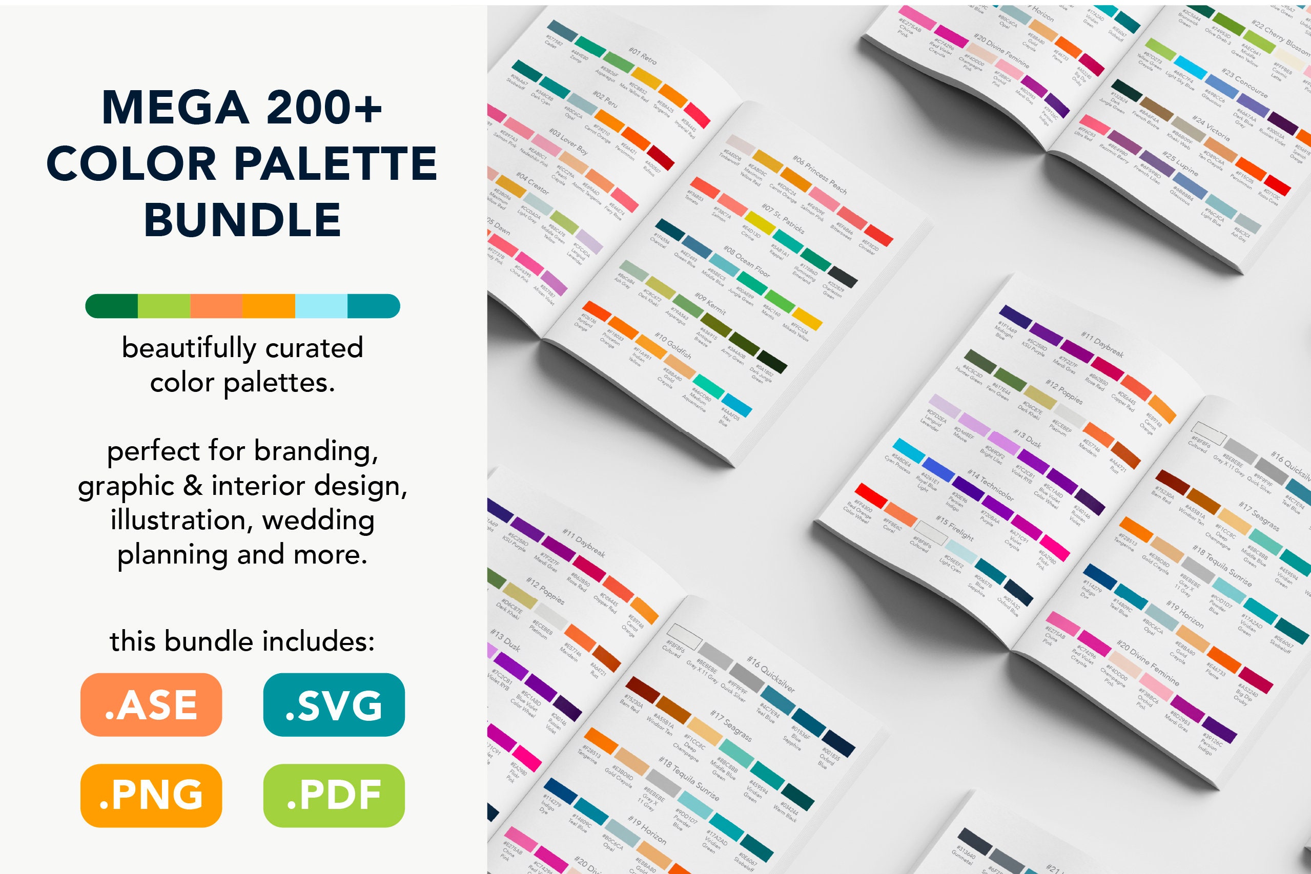 MEGA 200+ Color Palette Bundle for Branding Design, Logos, Weddings ...