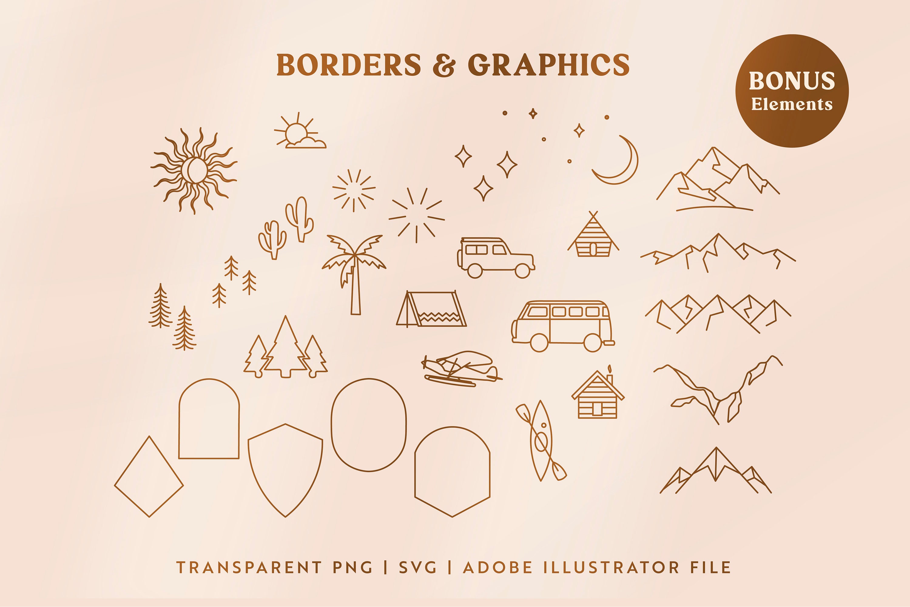Adventure Line Art Graphic Set Outdoor Logo Templates & Minimalist Line ...
