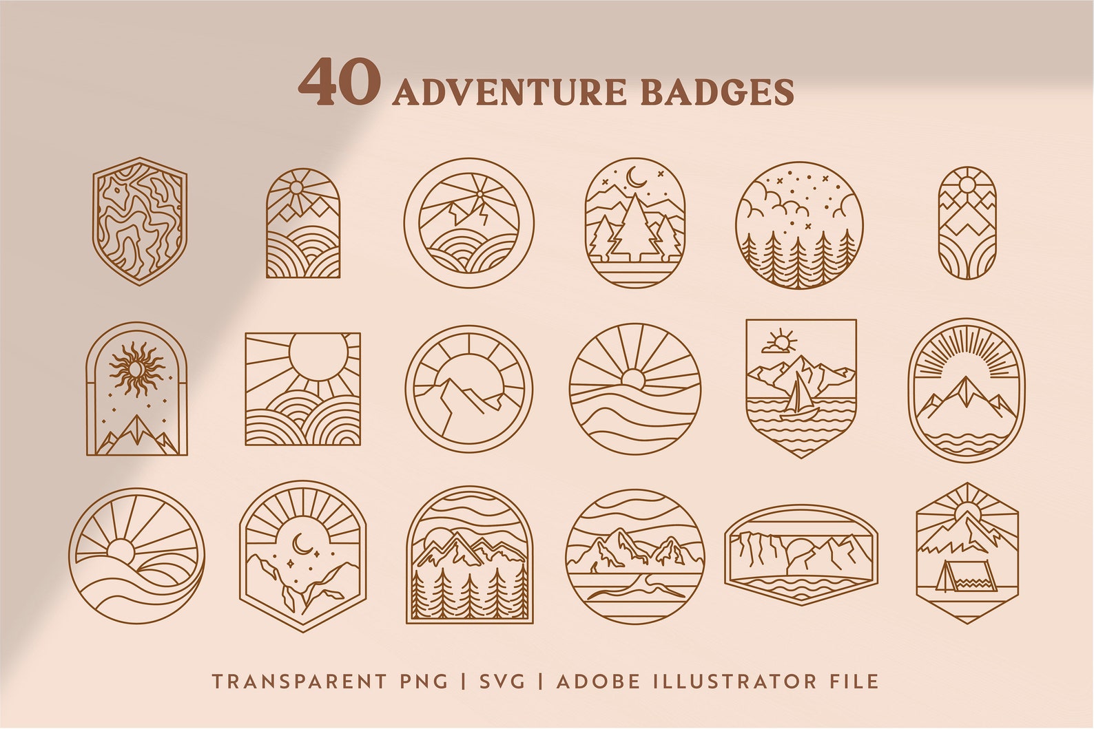 Adventure Line Art Graphic Set - Outdoor Logo Templates & Minimalist ...