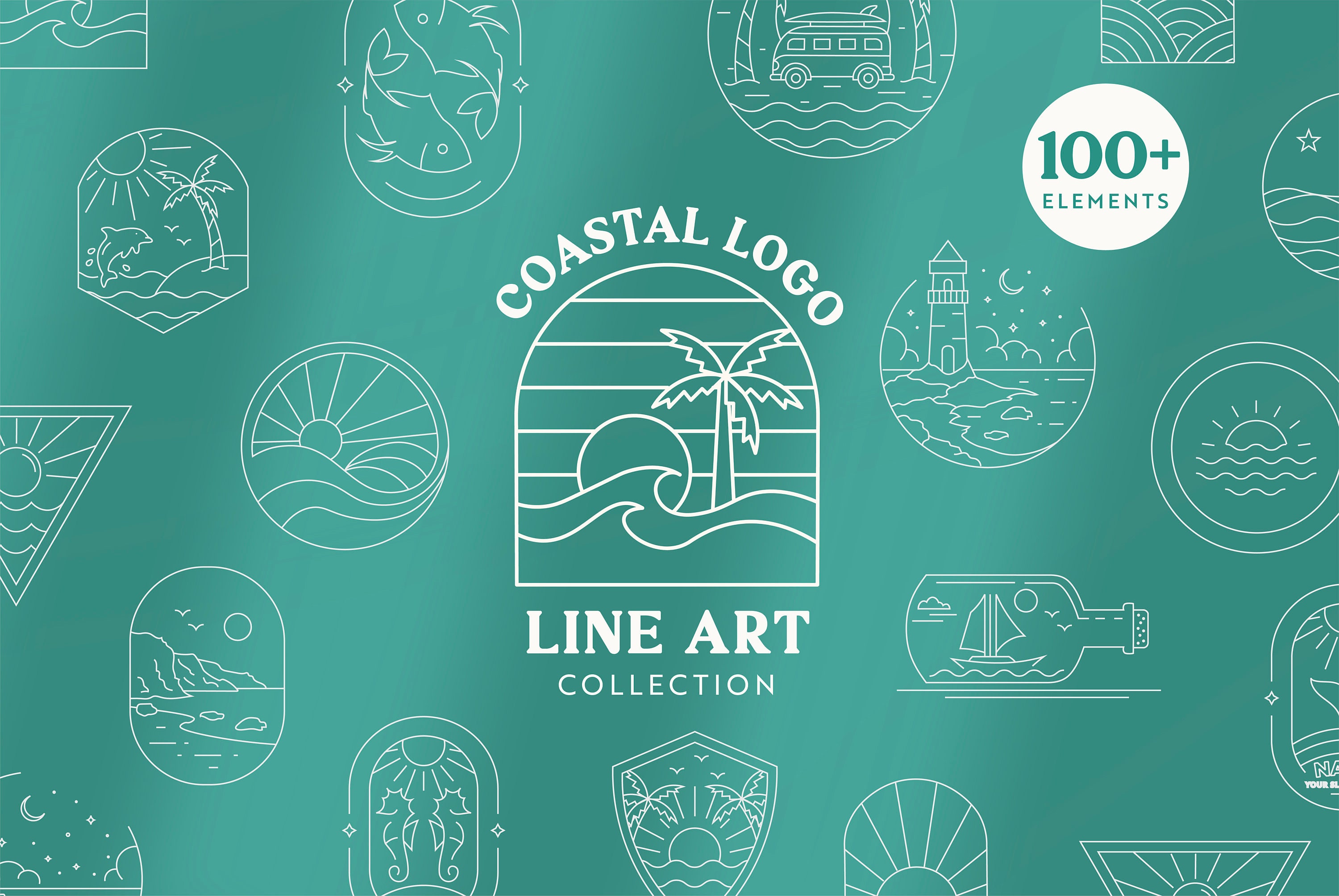 Coastal Line Art Badge and Logo Bundle - Set of 30 Adventure Designs ...