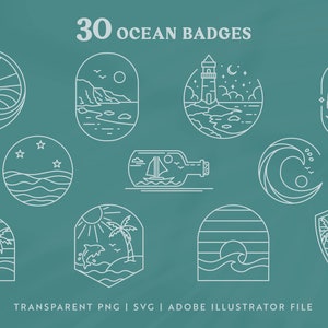 Coastal Line Art Badge and Logo Bundle - Set of 30 Adventure Designs ...