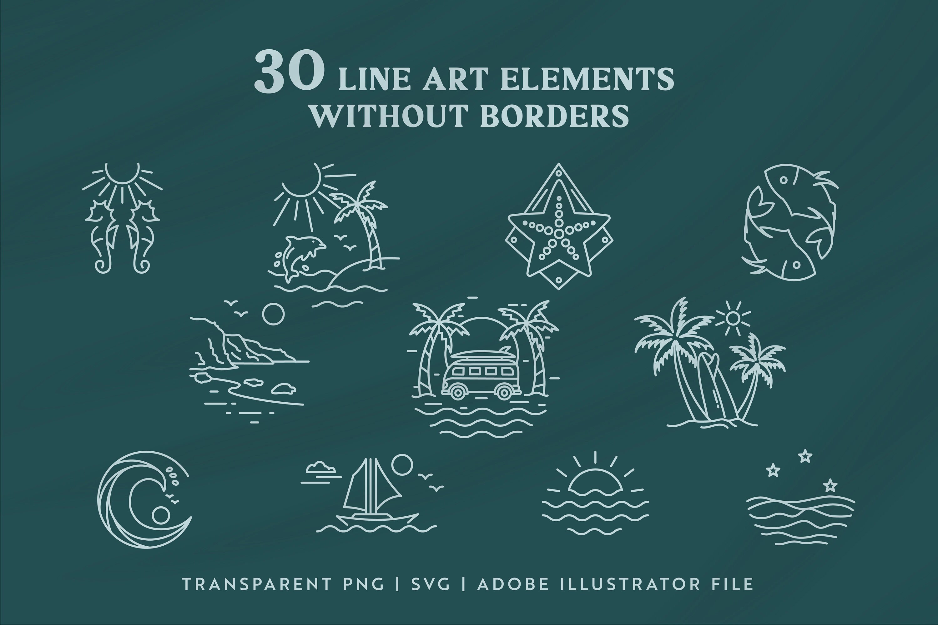 Coastal Line Art Badge and Logo Bundle - Set of 30 Adventure Designs ...