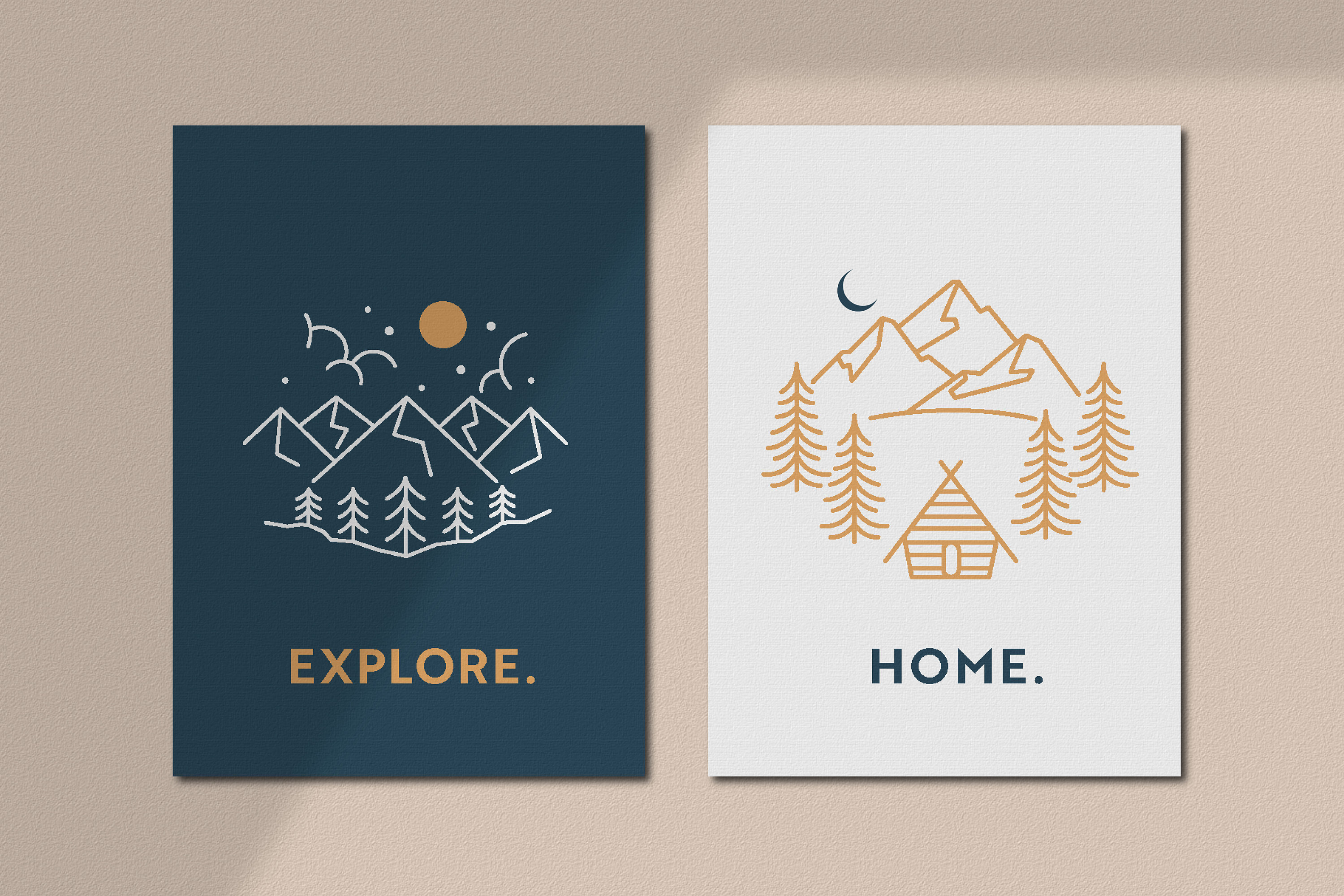 Adventure Line Art Graphic Set Outdoor Logo Templates & Minimalist Line ...