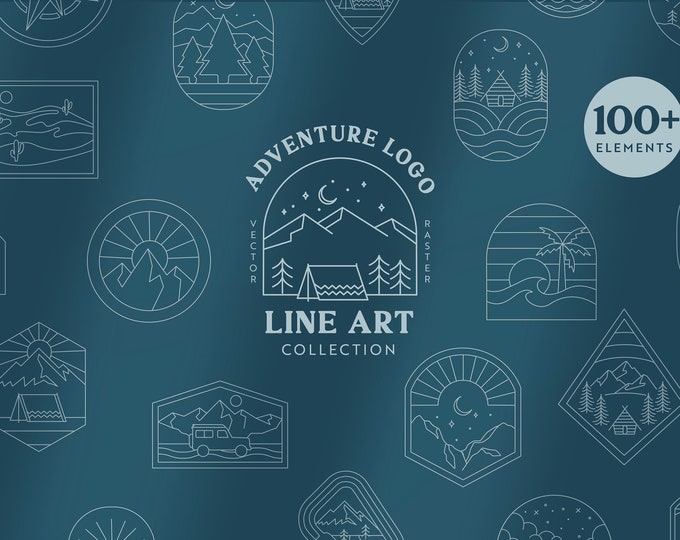 Adventure Line Art Graphic Set Outdoor Logo Templates & - Etsy