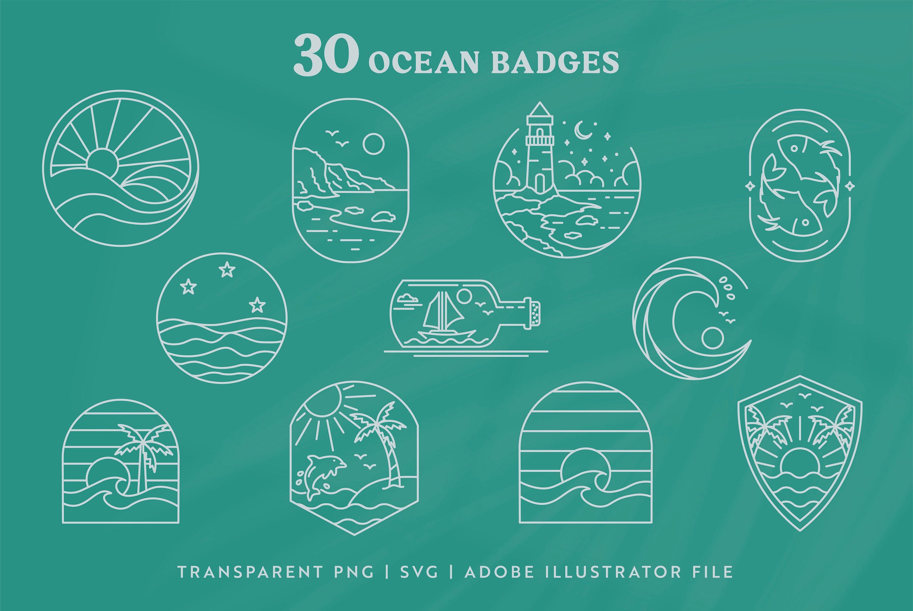 Coastal Line Art Badge and Logo Bundle - Set of 30 Adventure Designs ...