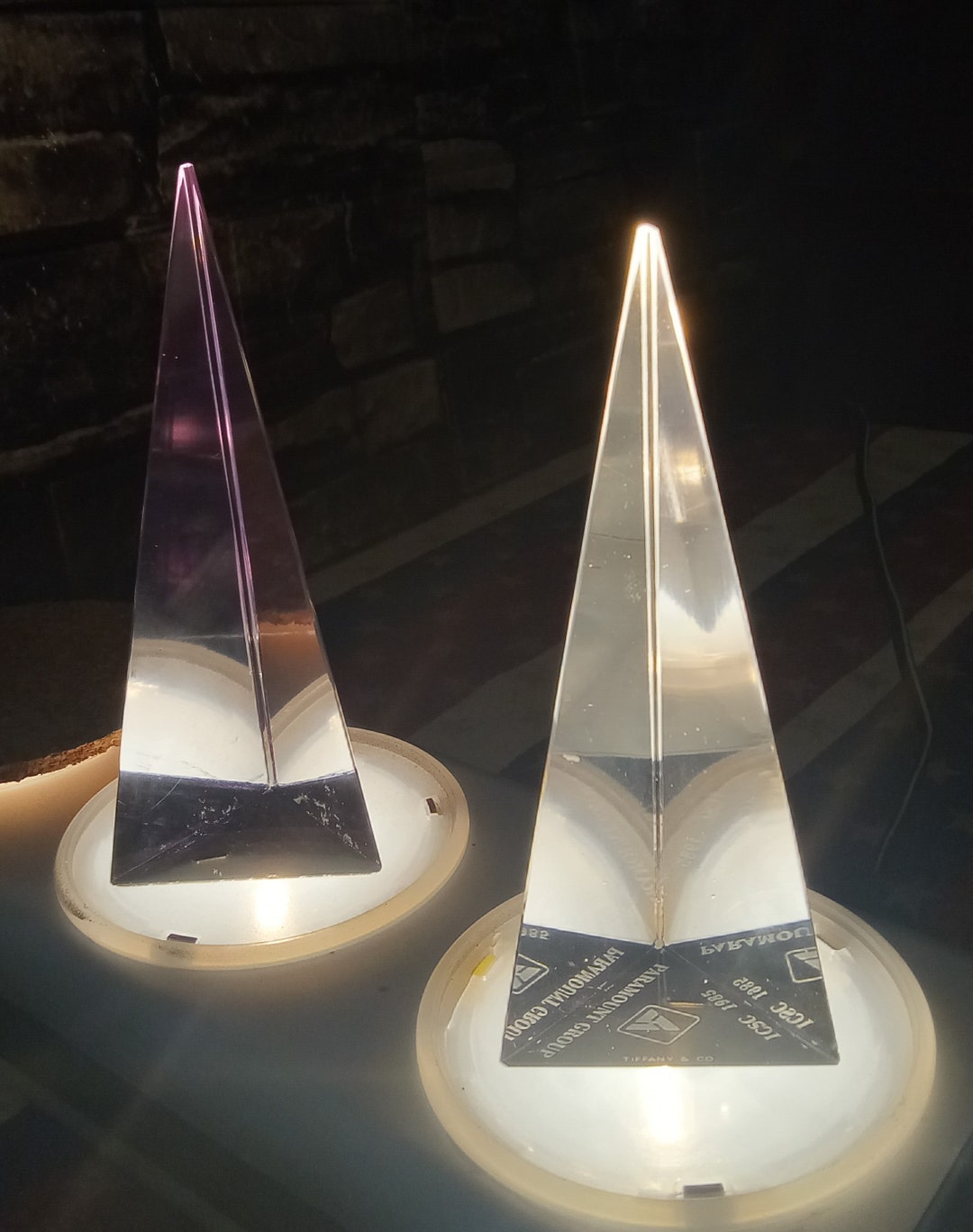 1 Pr Tiffany & Co Triangle / Spire Crystal Paperweight, Triangle 3 ...