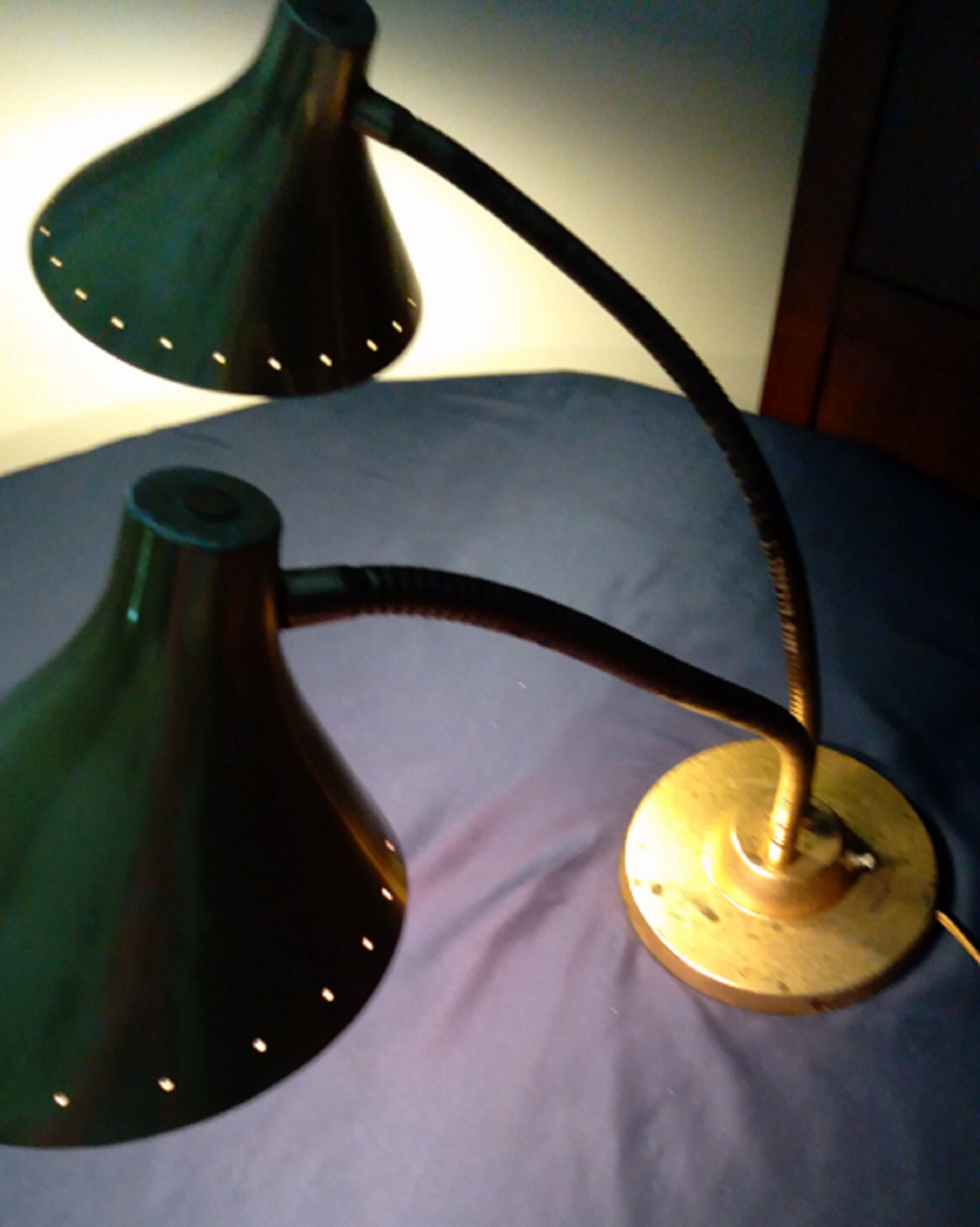 Vintage Lightolier Dual Gooseneck Desk Lamp Brass Tone Finish, Tapered ...