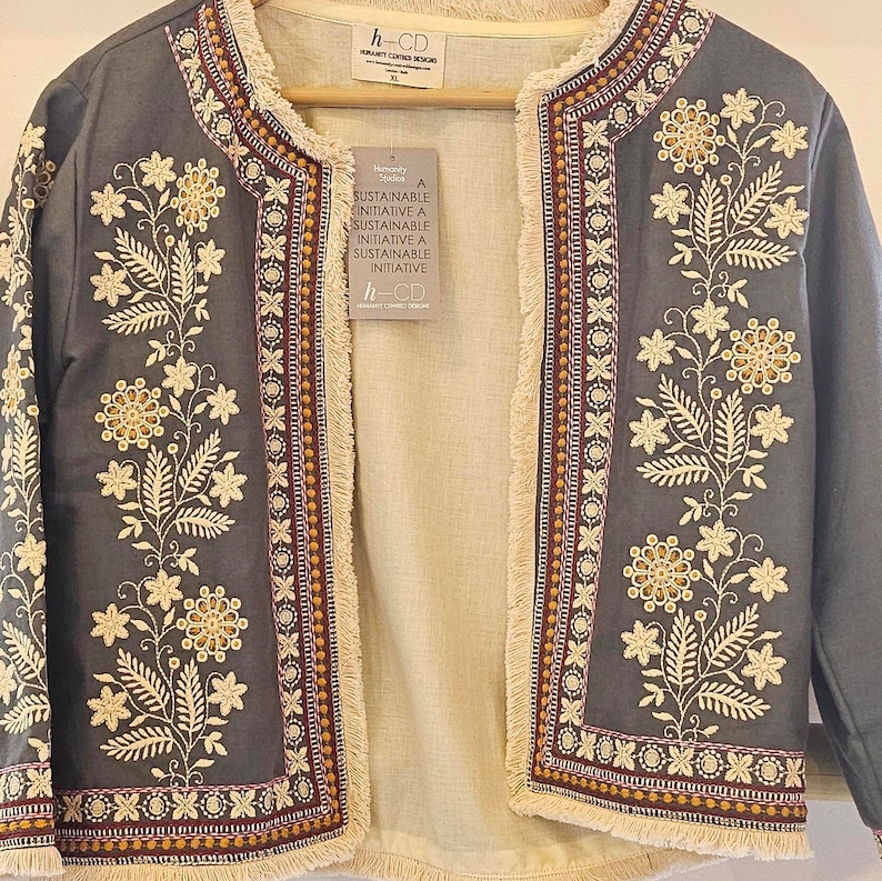 Boho Embroidered Quilted Jacket: Artisan Crafted Organic Cotton Womens ...