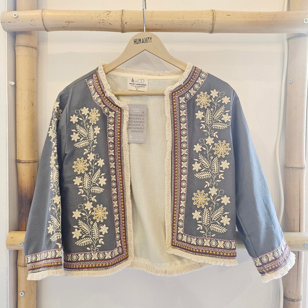 Boho Artisan Embroidered Jacket, Summer Quilted Short Jacket, Bohemian ...