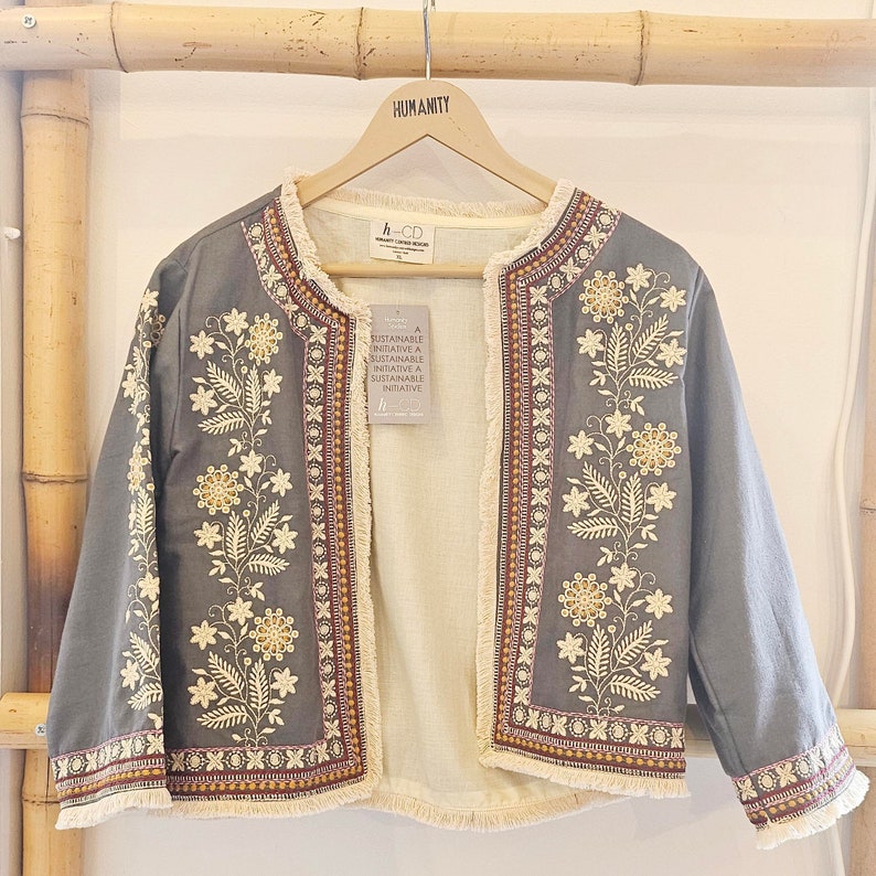 Boho Embroidered Quilted Jacket: Artisan Crafted Organic Cotton Womens ...