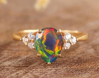 Lavender Fire Opal Engagement Ring for Women, Vintage Fire Opal Ring ...