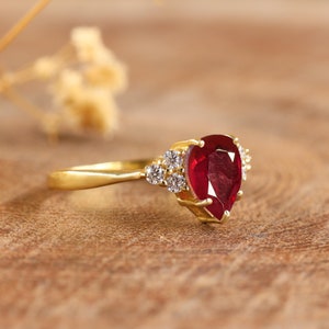 Pear Red Rose Ruby Ring for Women, Statement Ring, Ring for Her ...