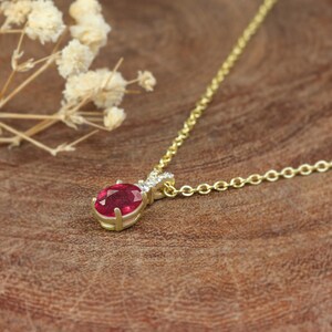 Vintage Red Rose Oval Ruby Pendant Gold Chain Necklace, Handcrafted ...