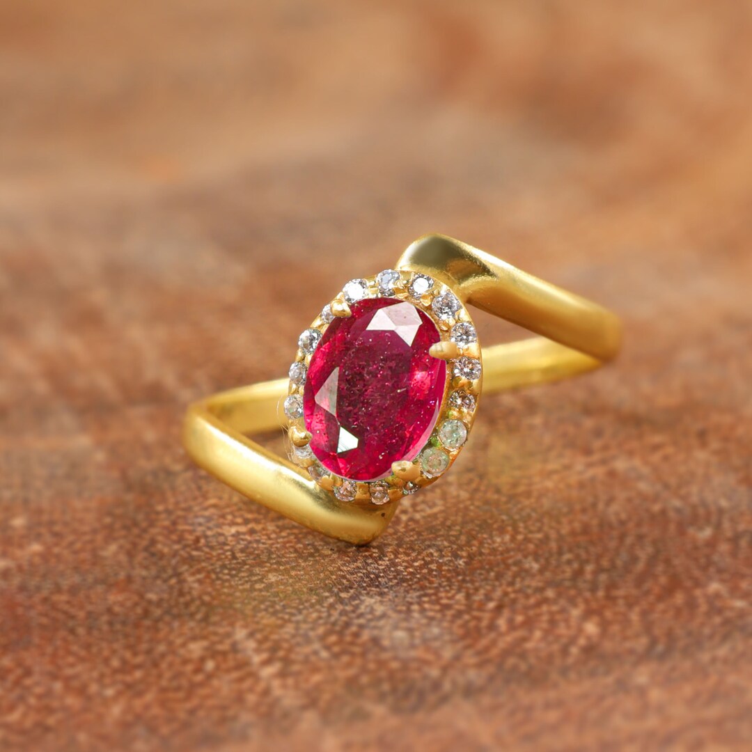 Oval Red Rose Ruby Wedding Ring for Women, Minimalist Ring, Handmade ...