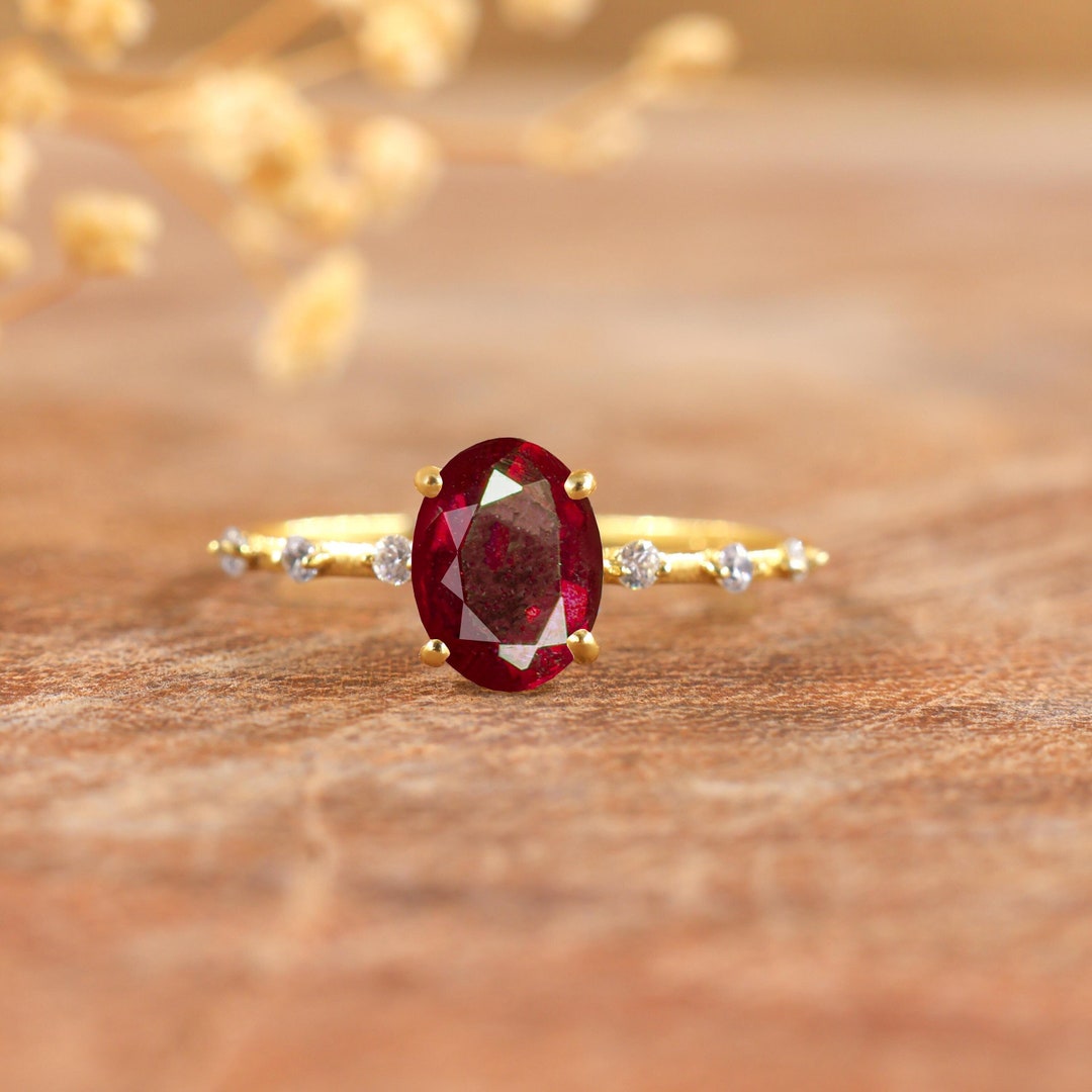 AAA Red Ruby Ring for Women, Oval Cut Ruby Ring, Genuine Ruby Ring ...