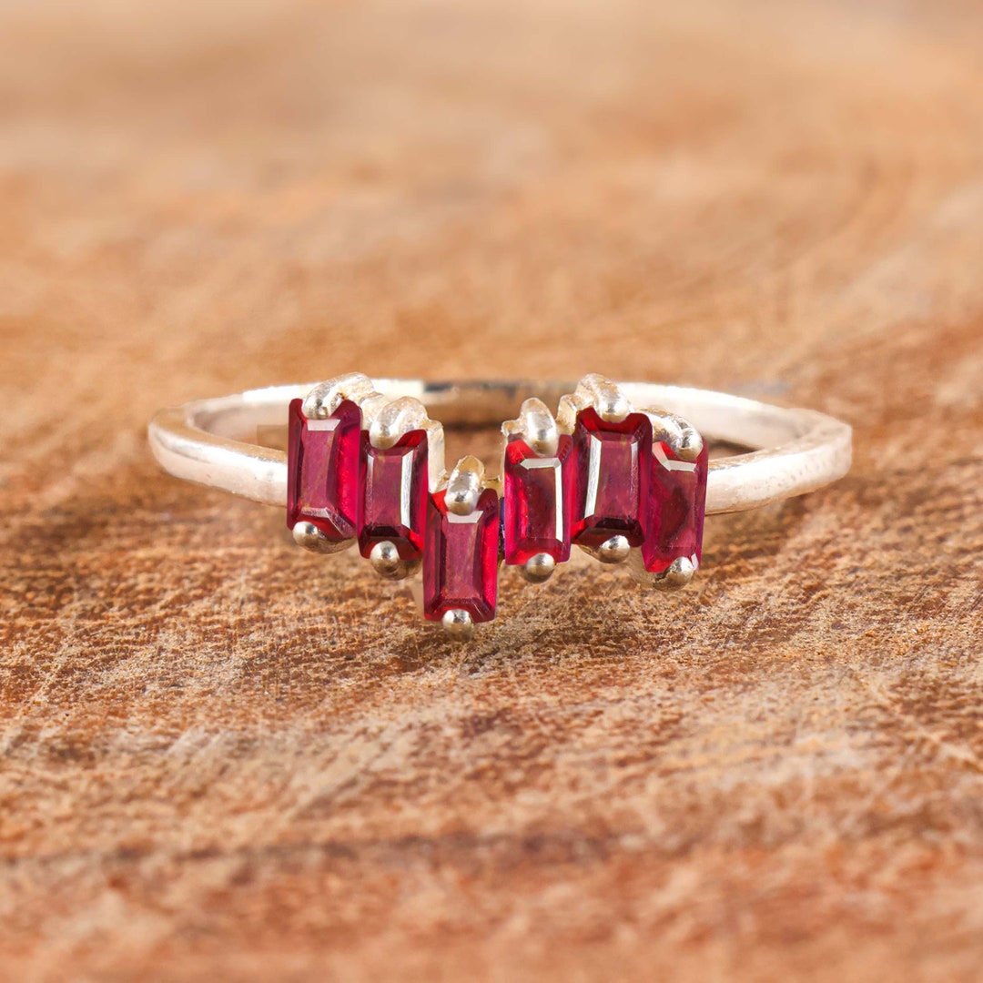 Natural Red Rose Ruby Baguette Ring for Women, Gemstone Ring, Gold Ruby Ring, AAA Ruby Ring ...