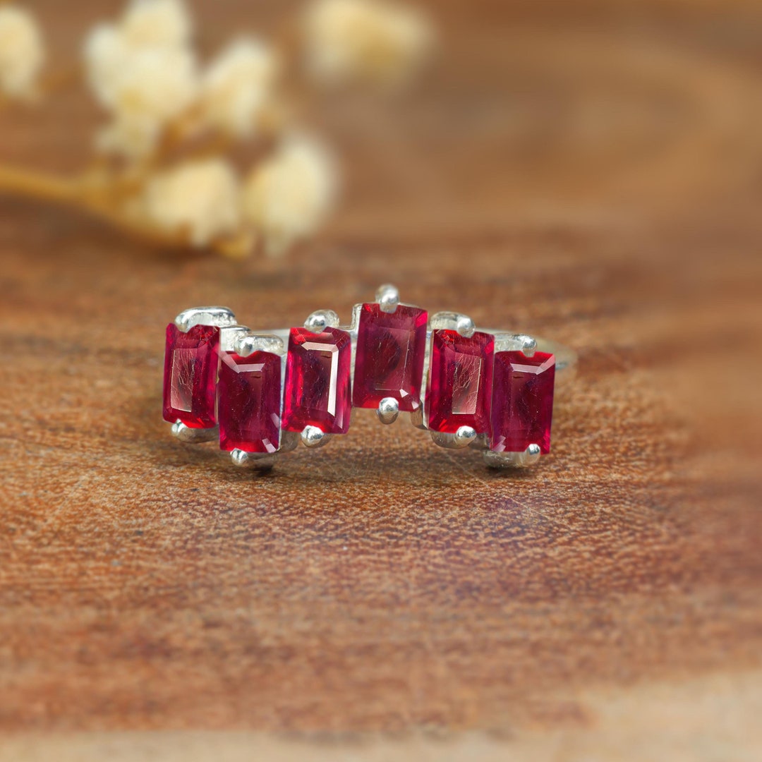Natural Red Rose Ruby Baguette Ring for Women, Gemstone Ring, Gold Ruby ...
