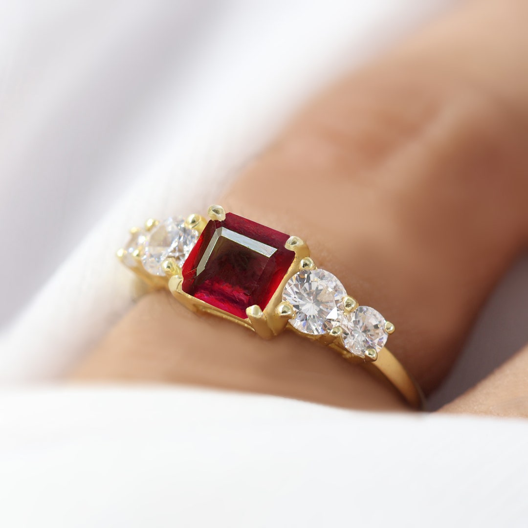 Octagon Ruby Ring for Women, Red Rose Ruby Ring for Her, 925 Sterling ...